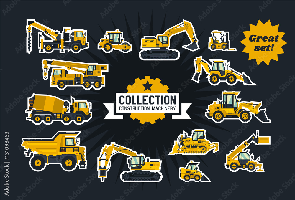 Collection of construction equipment. Special equipment. Objects ...