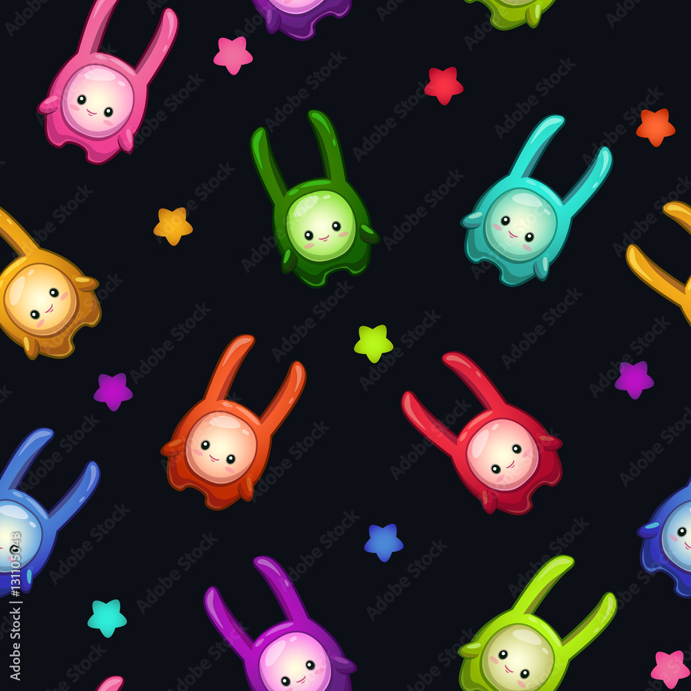 Seamless pattern with cute cartoon colorful aliens. Stock Vector ...