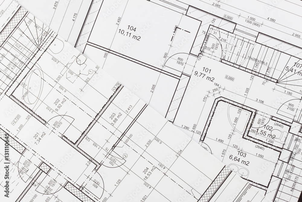Plans of building. Architectural project. Floor plan designed building ...