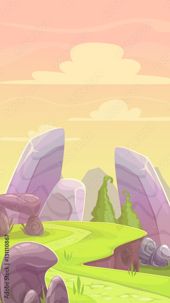 Cartoon fantasy vertical landscape Stock Vector | Adobe Stock