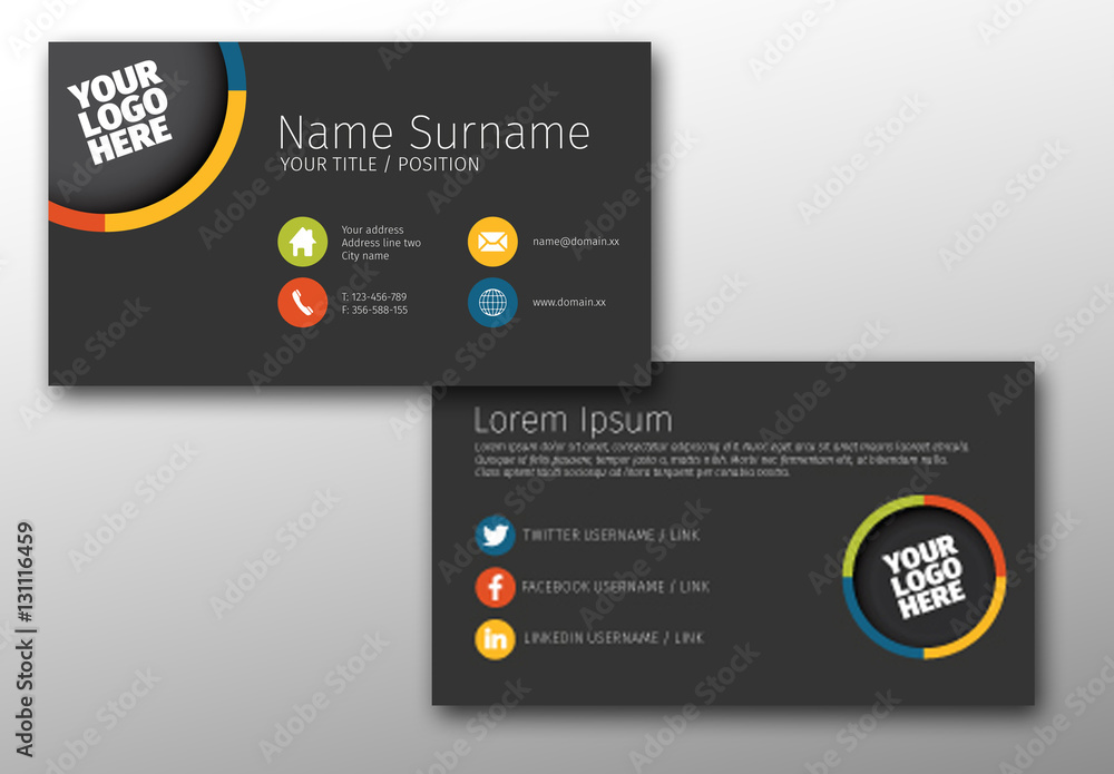 Dark Gray Business Card Layout Stock Template | Adobe Stock