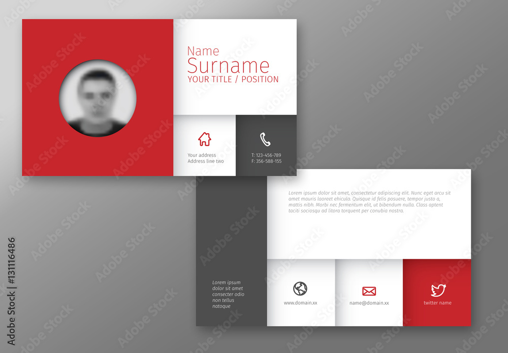 Grid Style Business Card Layout with Red Accent Stock Template | Adobe ...