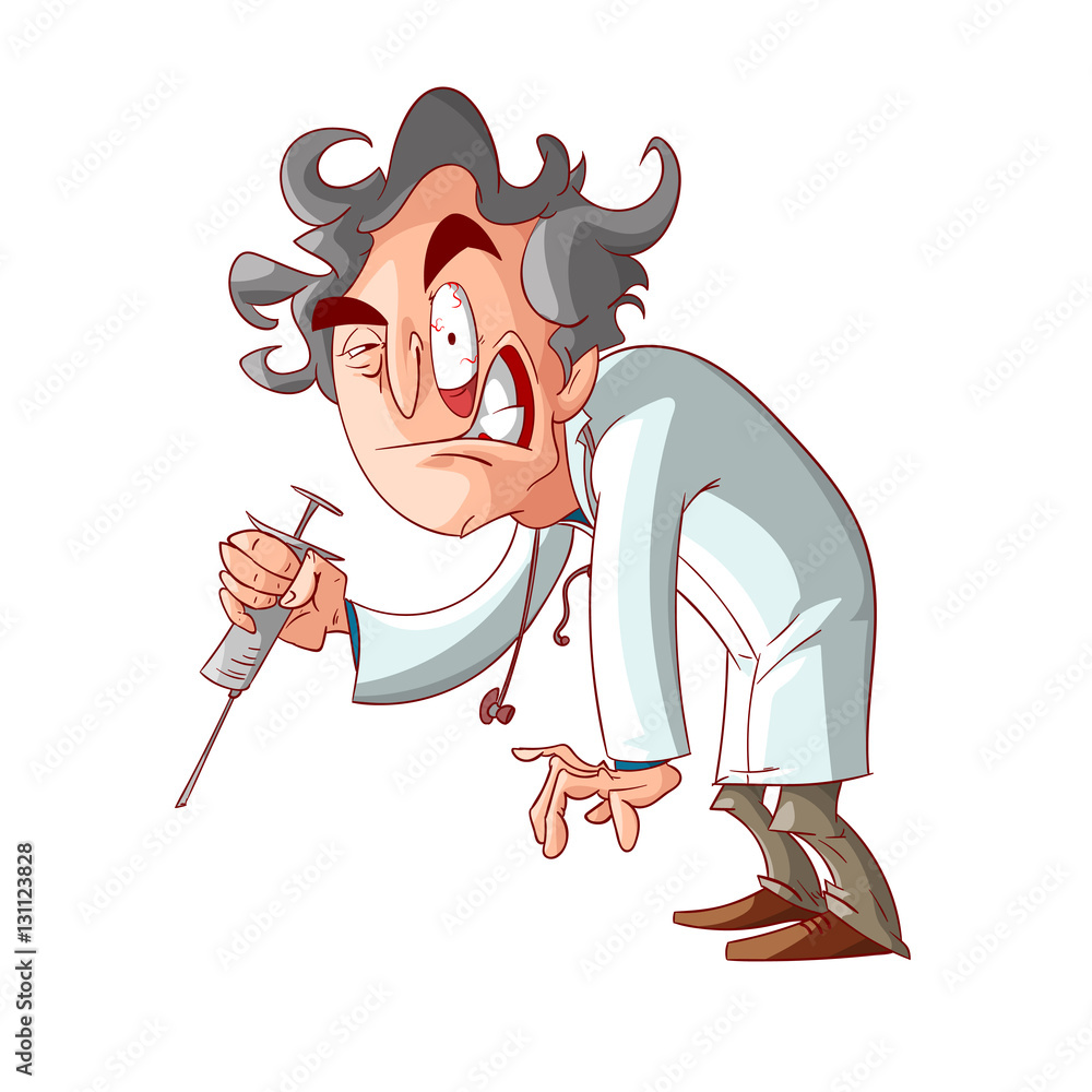 Colorful vector illustration of a cartoon crazy doctor Stock Vector ...