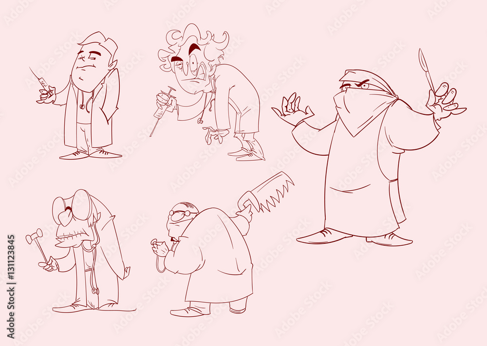 Line drawing vector illustration of a cartoon crazy doctor Stock Vector ...