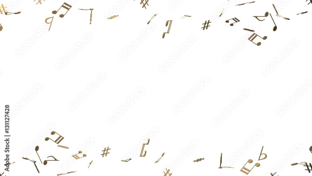 Brass Musical Notes On White Background. Loop able 3DCG render ...
