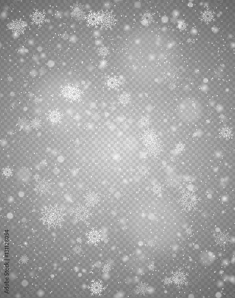 Seamless vector white snowfall effect on gray transparent background ...