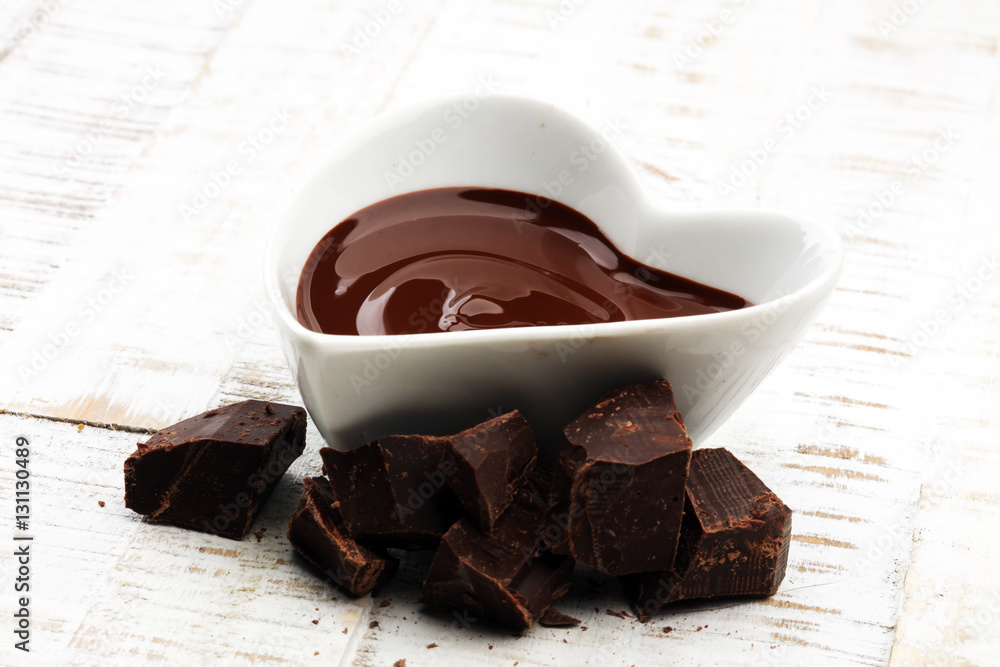 Melting chocolate / melted chocolate/ chocolate swirl/ stack/ chips and ...