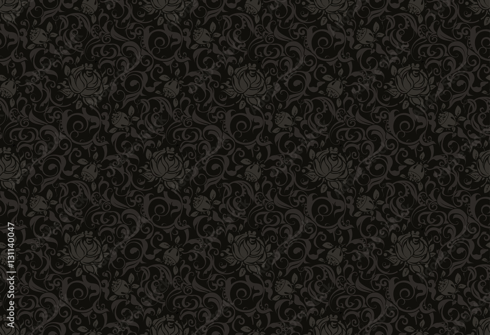 Black floral seamless pattern vector Stock Vector | Adobe Stock
