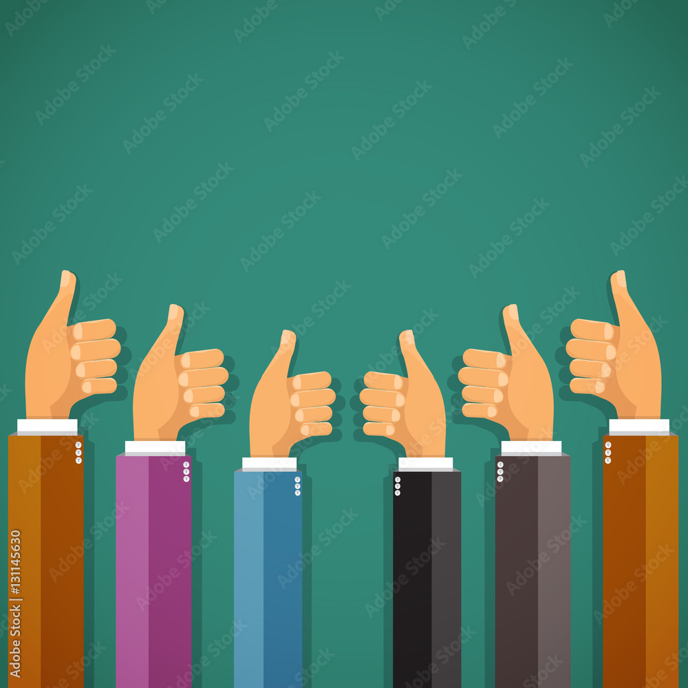 Business people holding many thumbs thumbs up - vector illustration ...