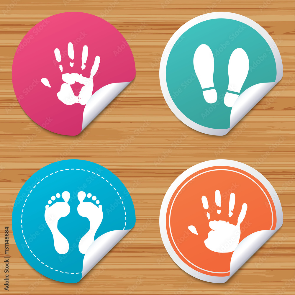 Hand and foot print icons. Imprint shoes symbol. Stock Vector | Adobe Stock
