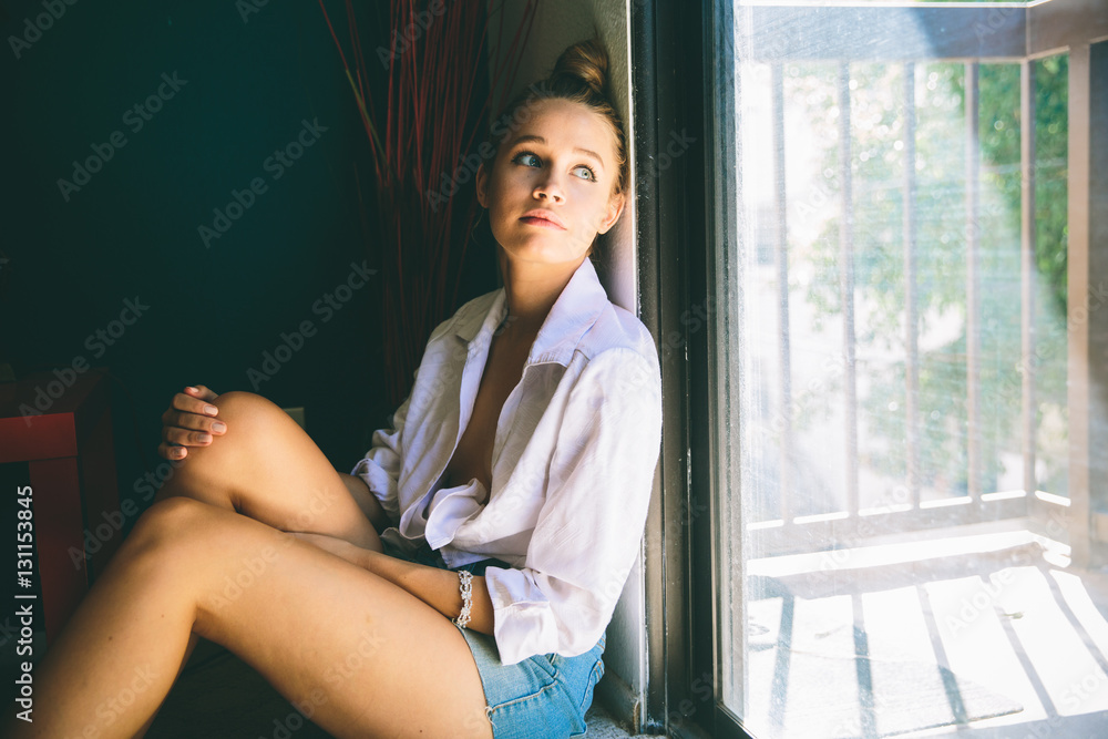 lonely girl thinking Stock Photo | Adobe Stock