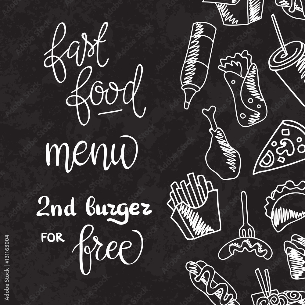 Fast food menu. Set of icons on the vector background. Stock Vector ...