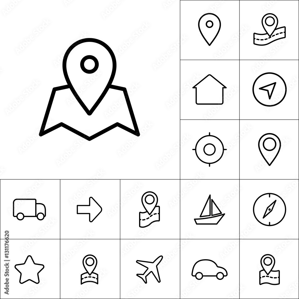 thin line pin point, location icon on white background, navigati Stock ...