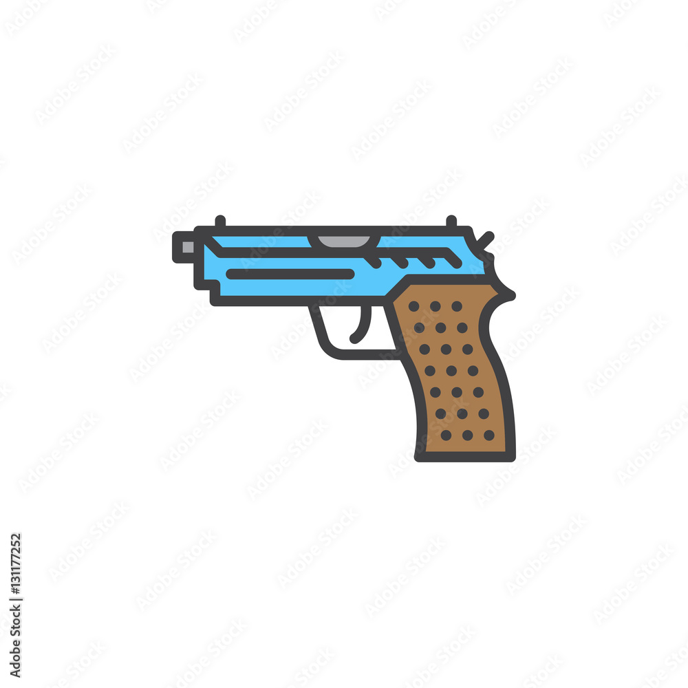 Gun, pistol line icon, filled outline vector sign, linear colorful ...
