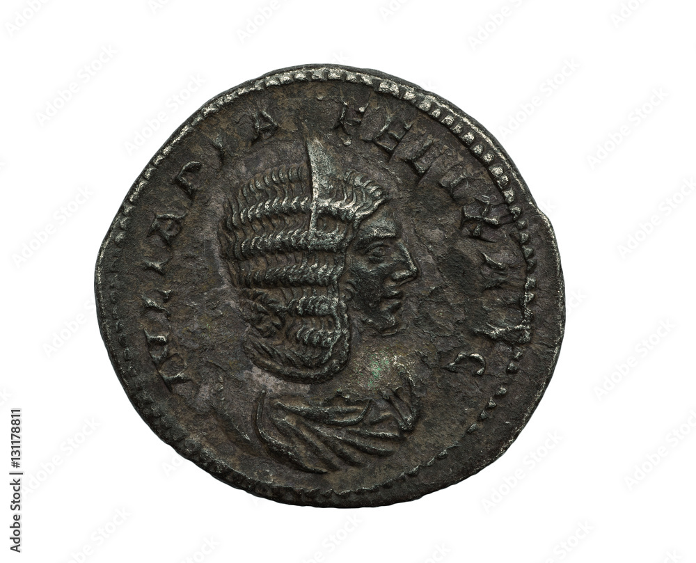 Ancient roman silver coin with female portrait isolated on white Stock ...