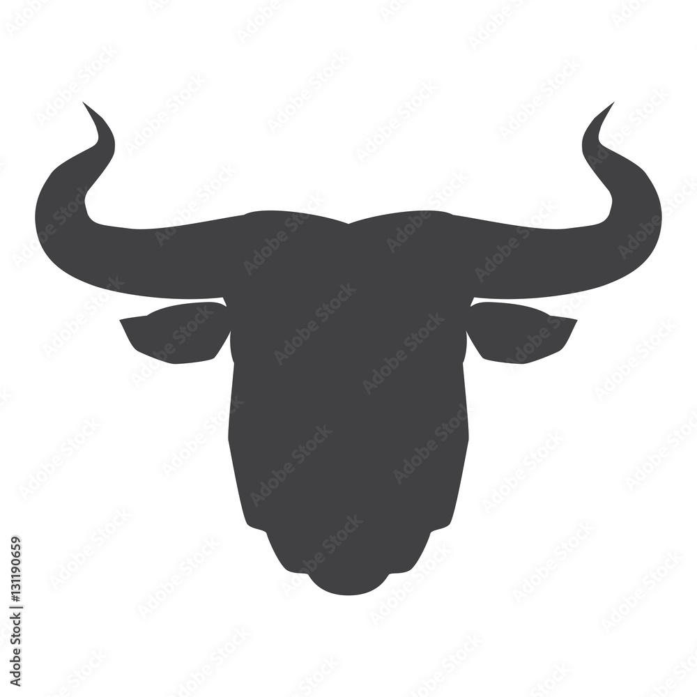 Black silhouette of bull head on a white background. Vector ...
