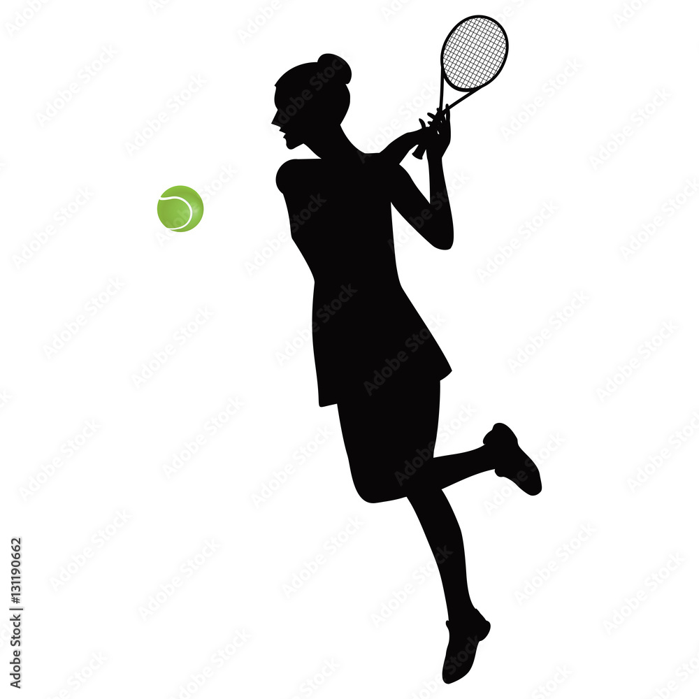 Tennis rack ball green Black silhouette of sportswoman isolated on ... Tennis rack ball green Black silhouette of sportswoman isolated on ...