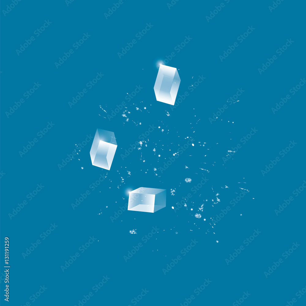 pieces of ice falling splash watercolor brush strokes isolated on a ...