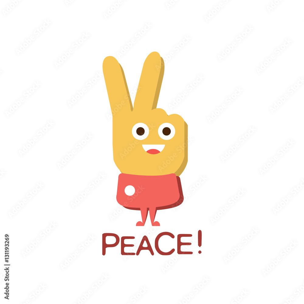 Peace Gesture, Word And Corresponding Illustration, Cartoon Character ...