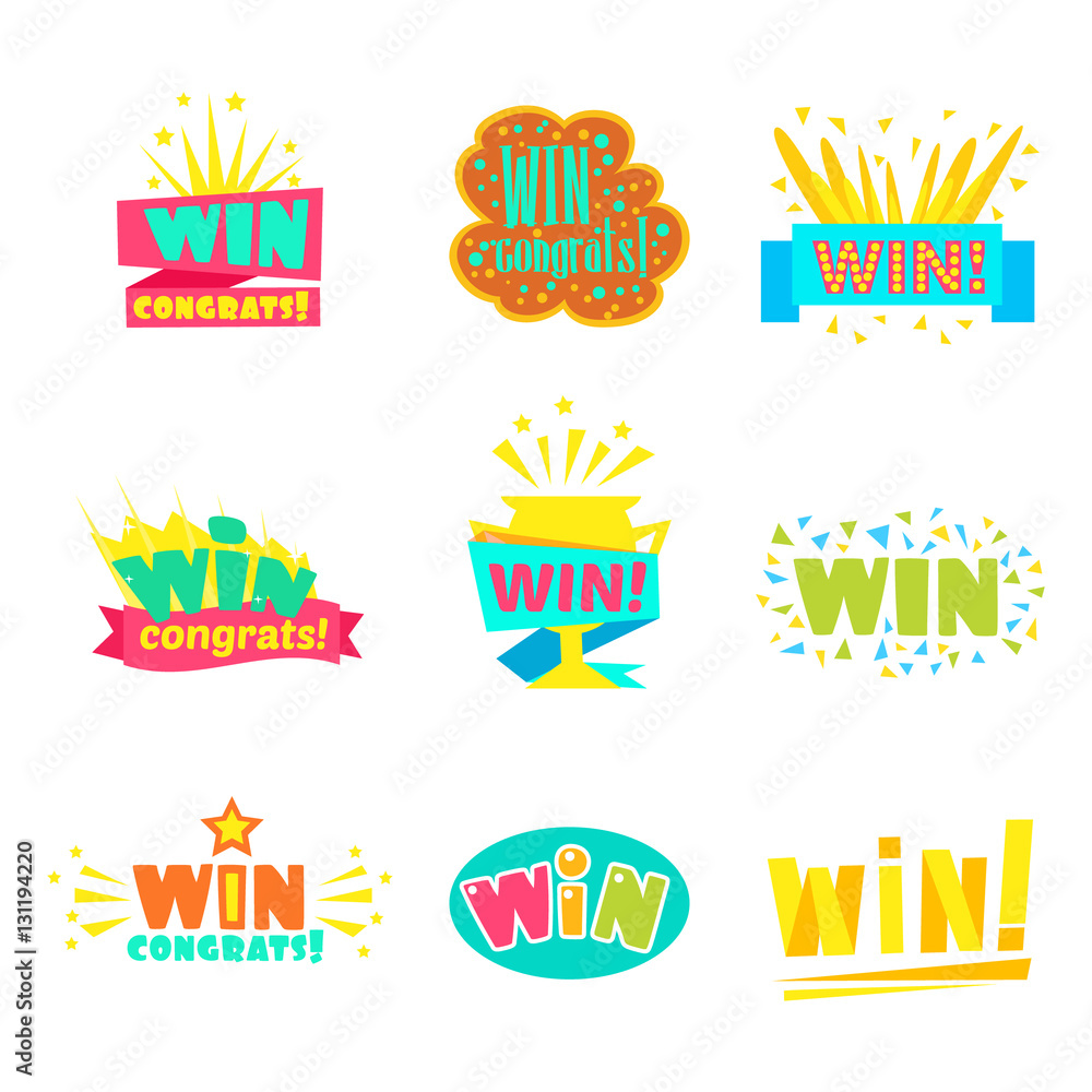 Win Congratulations Stickers Collection Of Comic Designs For Video Game ...