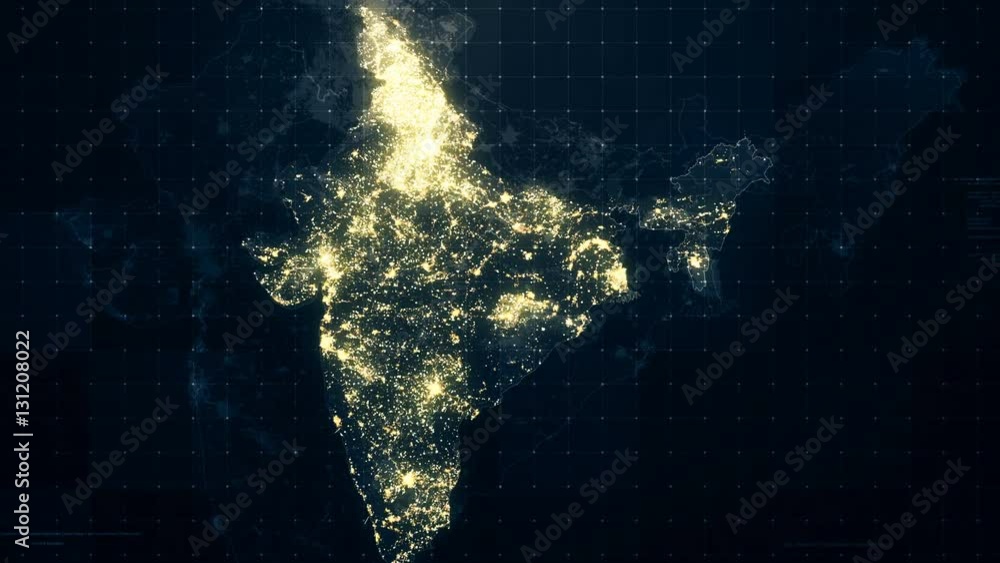 India Map Night Lighting. Animation of the night lighting on the map ...