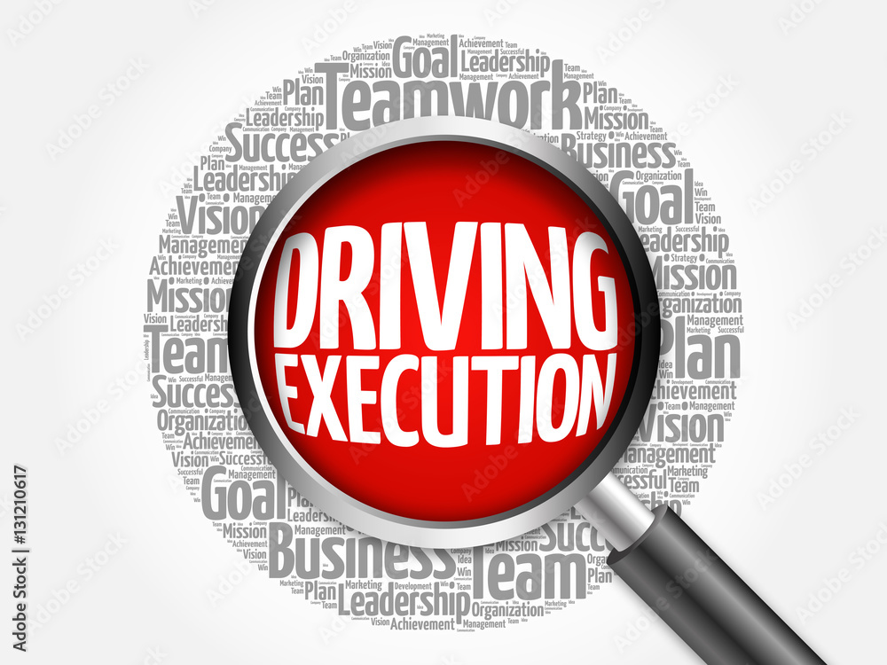Driving Execution word cloud with magnifying glass, business concept 3D ...