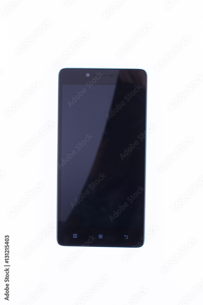 Front view of a rotated at a slight angle blue modern mobile smart ...