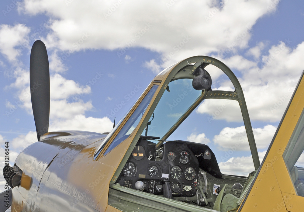 cockpit of a vintage propeller aircraft Stock Photo | Adobe Stock