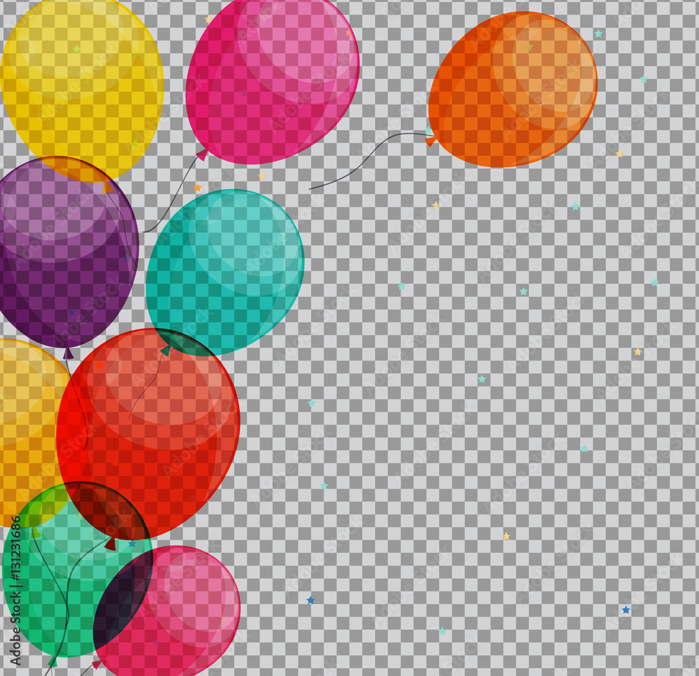 Glossy Happy Birthday Balloons on Transparent Background Vector Stock ...