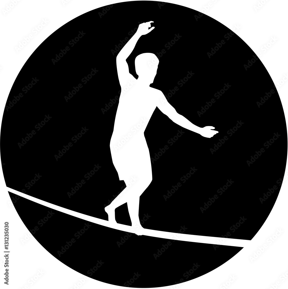 Slackline silhouette in black circle Stock Vector | Adobe Stock