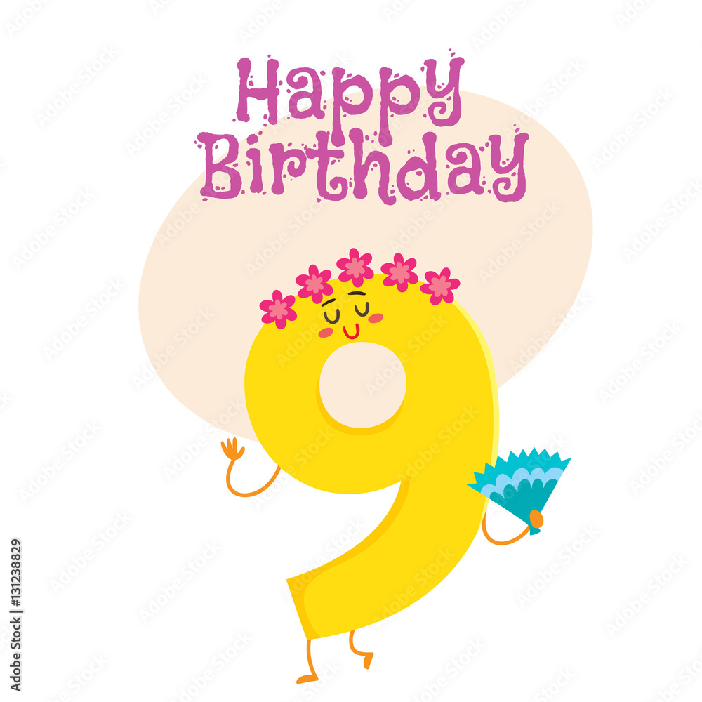 Happy birthday vector greeting card, poster, banner design with cute ...