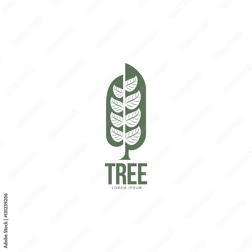 Extended graphic tree logo template with stylized leaves growing from ...