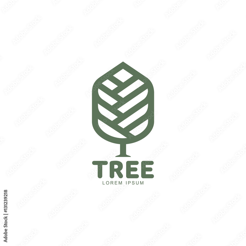 Extended graphic tree logo template with stylized leaves growing from ...