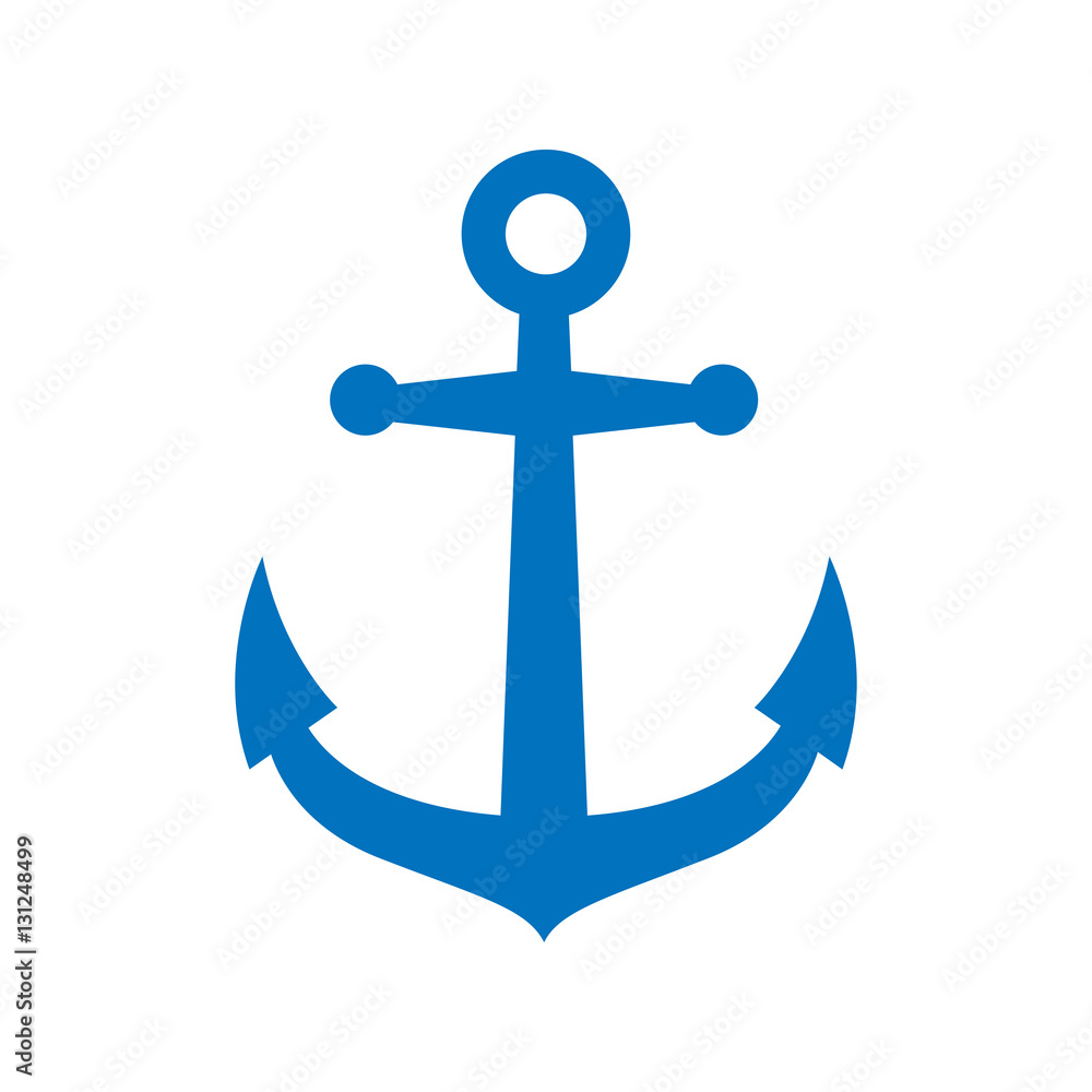 Icono plano ancla azul en fondo blanco Stock Vector | Adobe Stock
