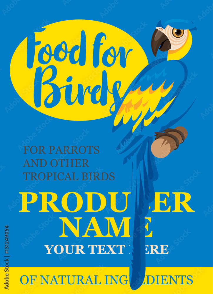 label design feed tropical birds with a picture of a parrot Stock ...
