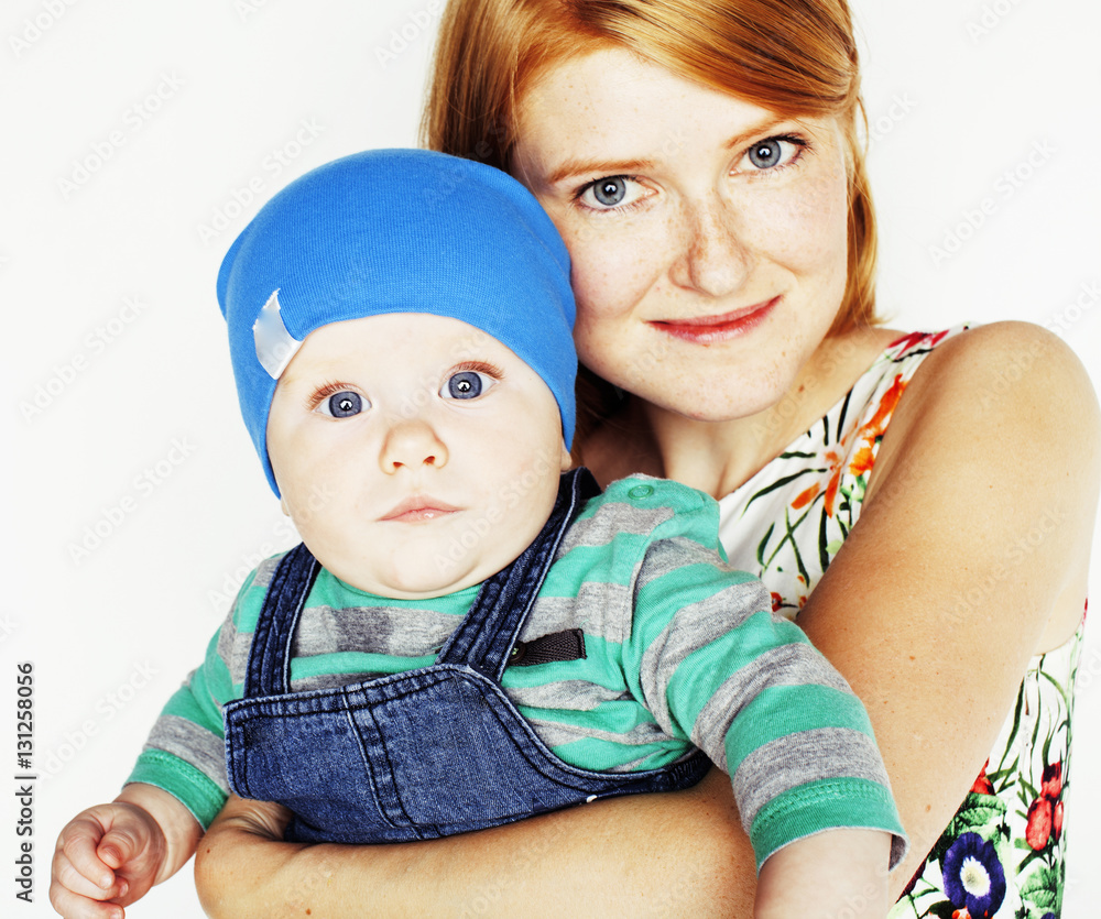 young beauty mother with cute baby, red head happy modern family Stock ...