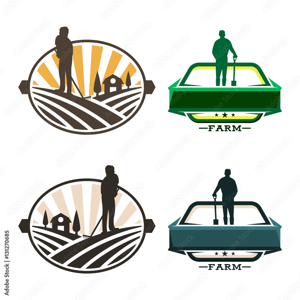 Farmer Farming Agriculture Vintage Retro Logo Collection Stock Vector ...