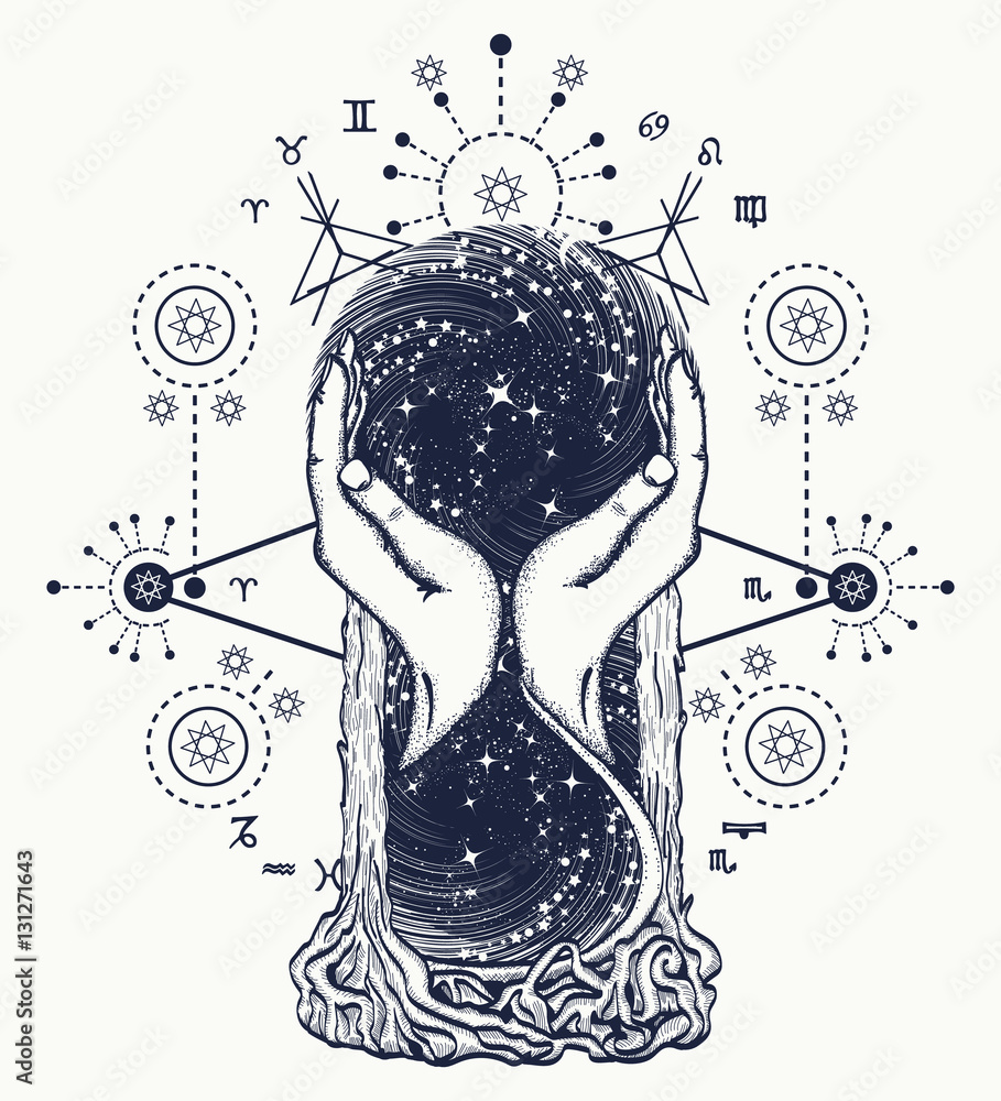 Space hourglasses tattoo, concept of time. Symbol astrology Stock ...