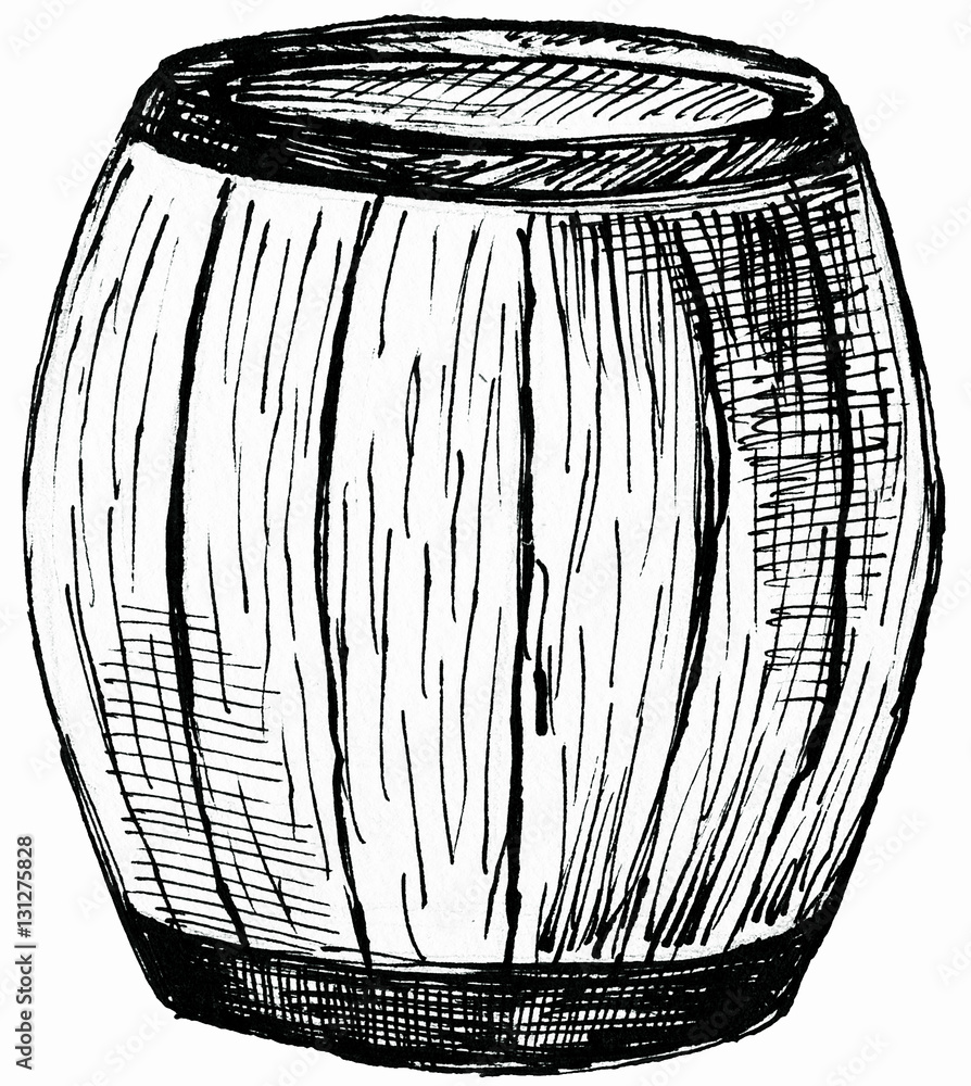 Barrel realistic sketch isolated on white background. Hand drawing ...