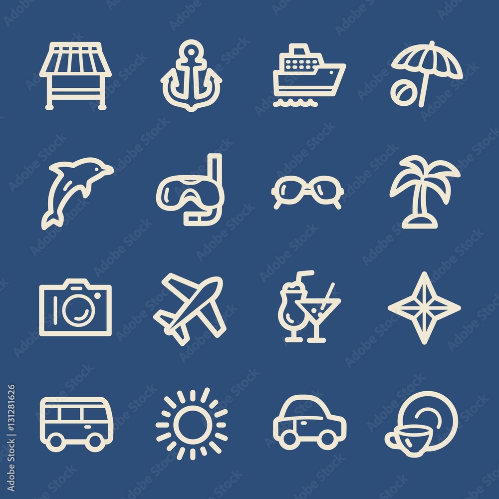 Travel web icons. Vacation and transport, booking and delivery Stock ...