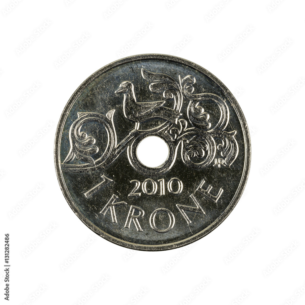 one norwegian krone coin (2010) isolated on white background Stock ...