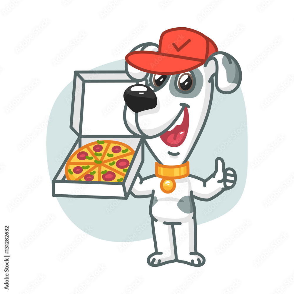 Dog Holding Pizza and Showing Thumbs Up Stock Vector | Adobe Stock
