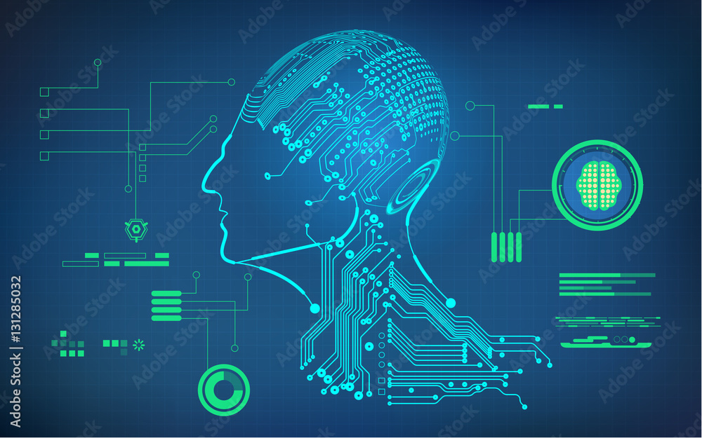 buleprint of A.I. invention, electronic robot brain diagram ; cyborg in ...