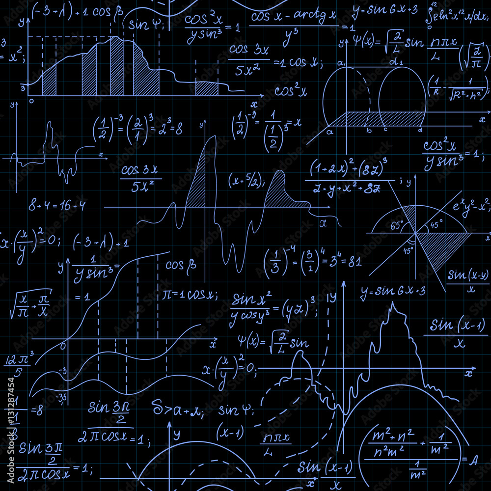 Math vector educational seamless pattern with multicolored formulas ...