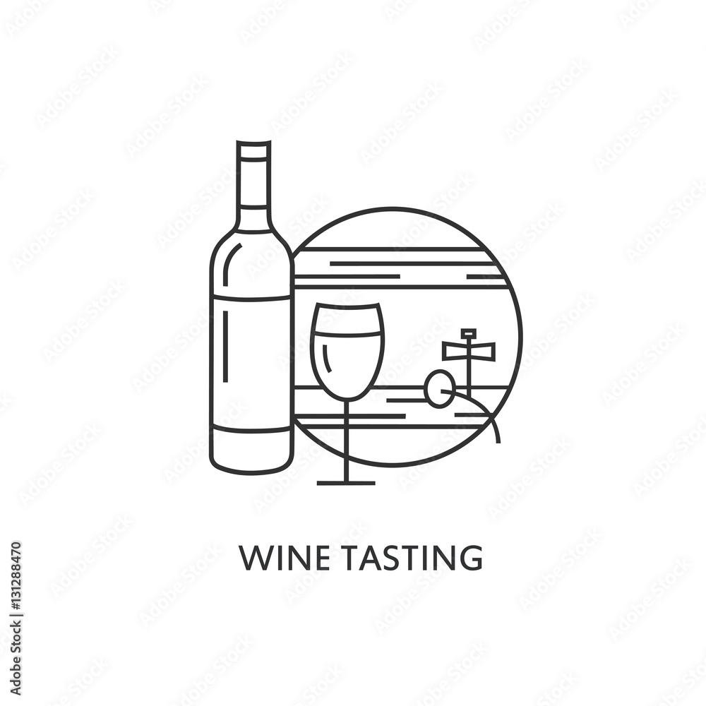 logo or label Wine tasting. Line style logotype template with bottle of ...
