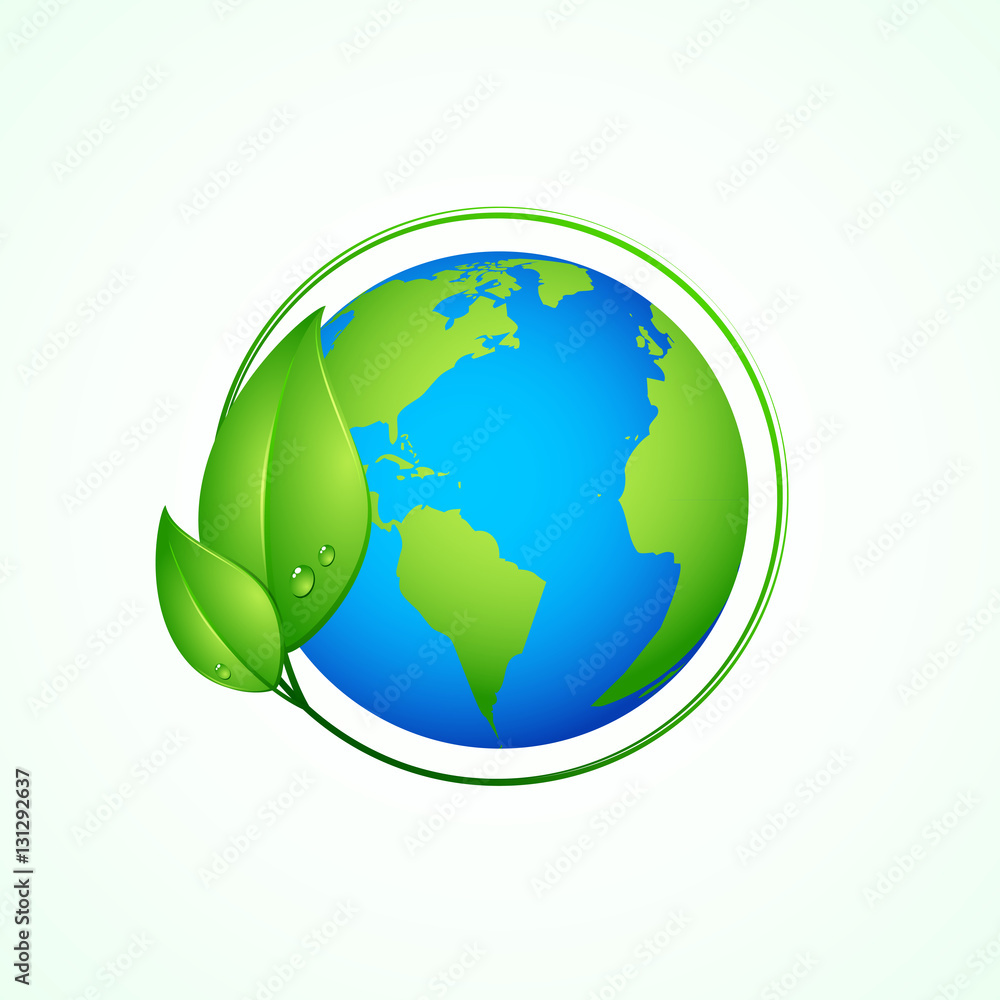 Green planet concept, leaves and Earth, vector illustration Stock ...