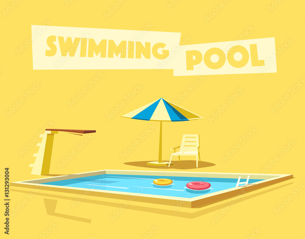 Swimming pool with a diving board. Cartoon Vector illustration Stock ...