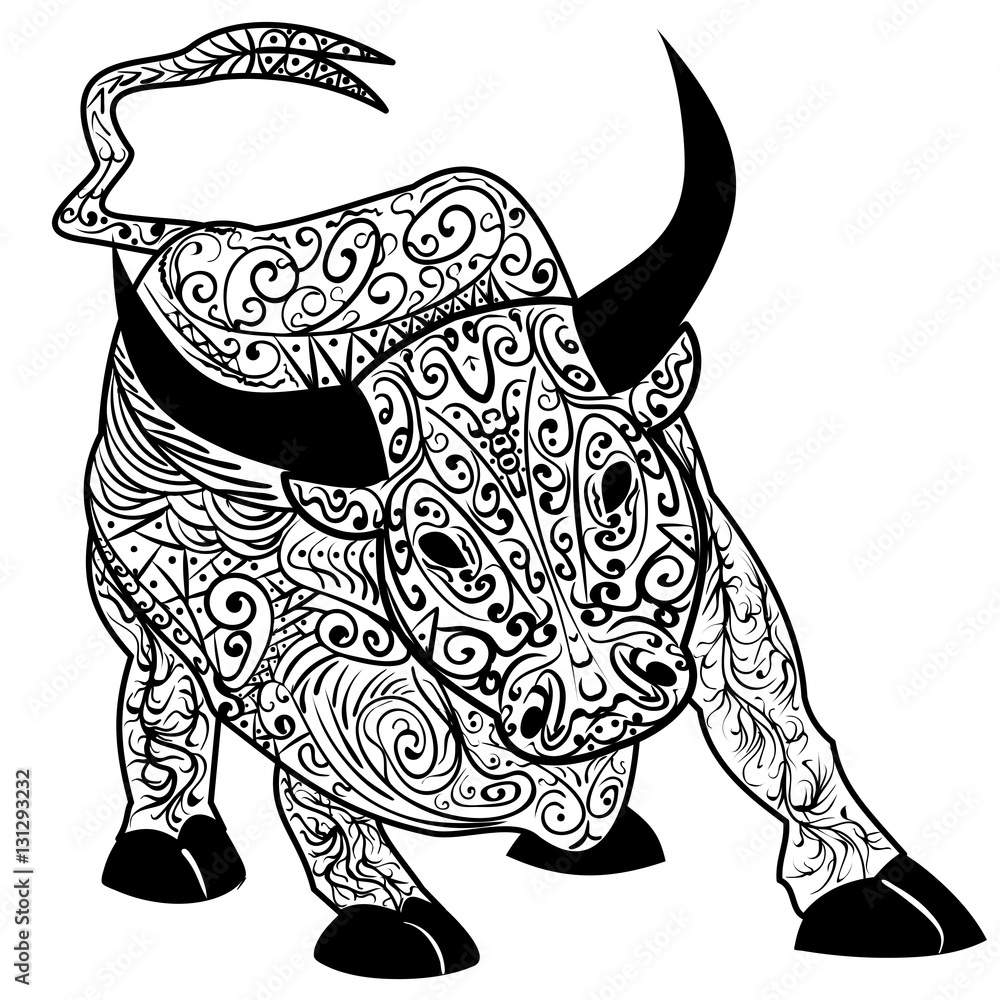 Bull Decorative outline hand drawn in zentangle style Stock Vector ...