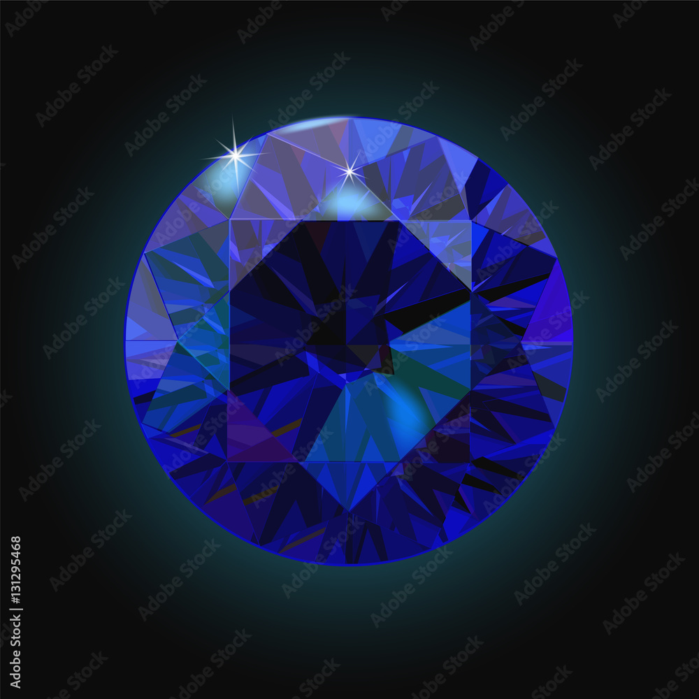 Sparkling sapphire on black background. Dark blue crystal. Vector Stock ...