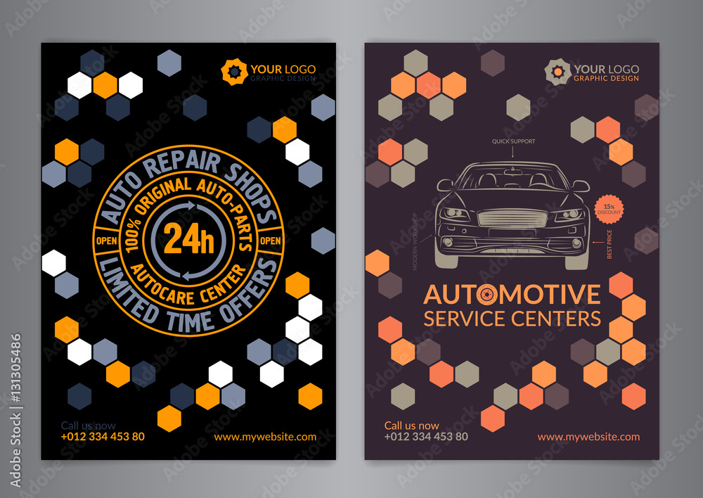 Set Automotive Service Centers business layout templates. A5, A4 auto ...